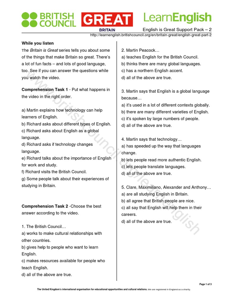 English is Great: Part 2 Overview | PDF | English Language | Cognitive ...
