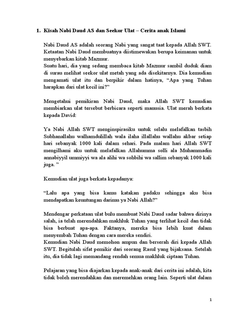 Kisah Nabi Daud AS Dan Seekor Ulat | PDF