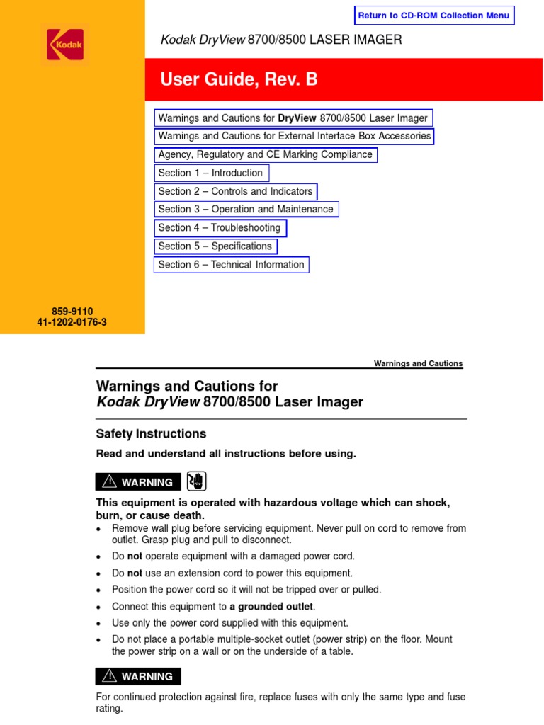 User Guide, Rev. B: Kodak Dryview 8700/8500 Laser Imager | PDF ...