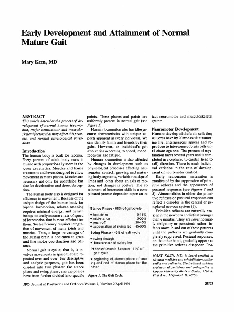 Early Development and Attainment of Normal Mature Gait | PDF