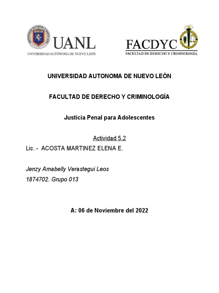ACTIVIDAD 5.2. Justicia Adolescentes. JENZY AMABELLY VERASTEGUI LEOS ...