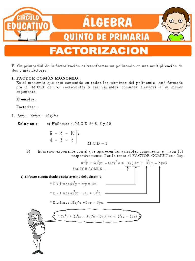 Factorizacion para Quinto de Primaria | PDF | Factorización | Multiplicación
