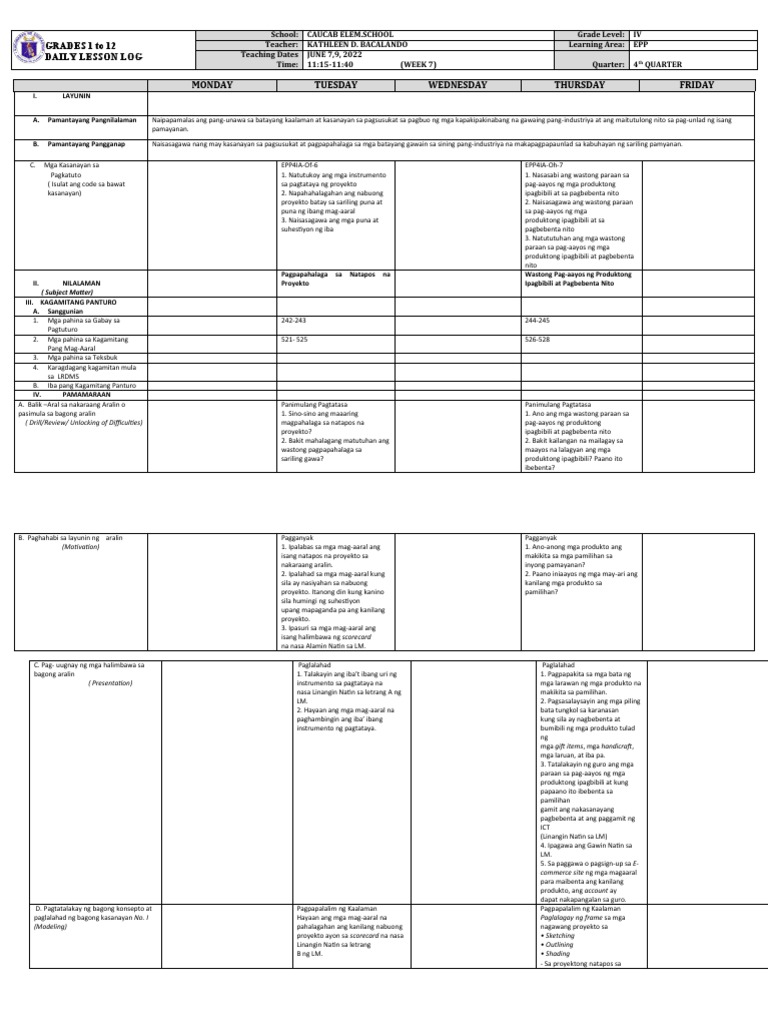 DLL - Epp 4 - Q4 - W7 New | PDF