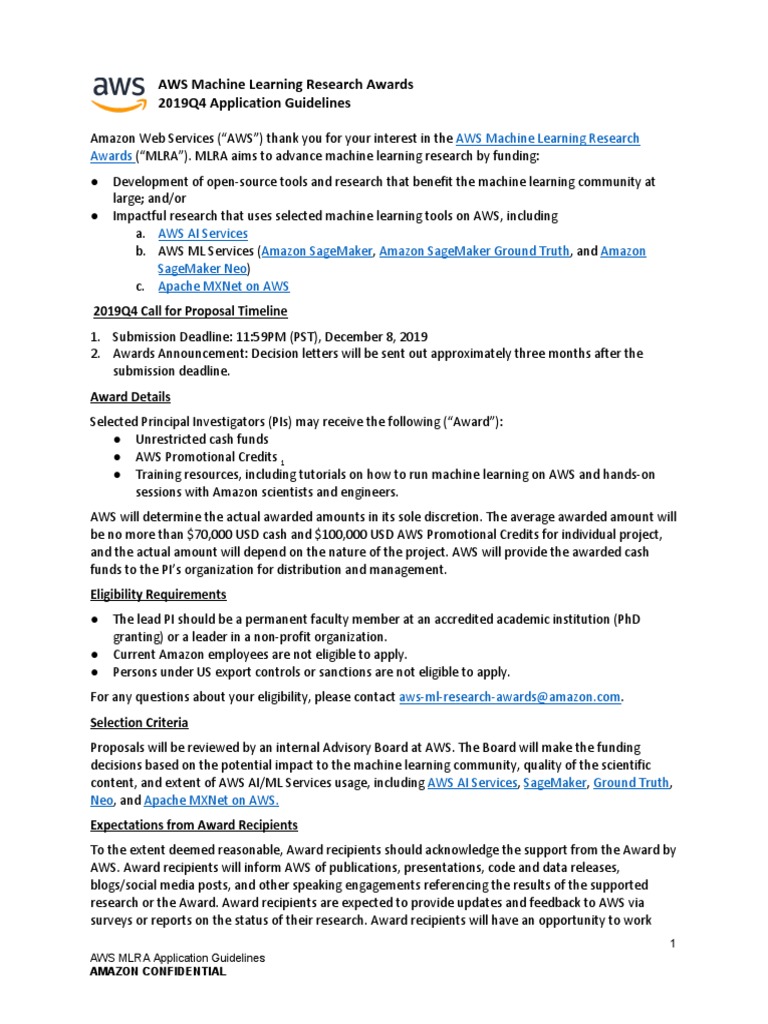 AWS ML Research Awards 2019Q4 Guidelines | PDF | Career & Growth | Business