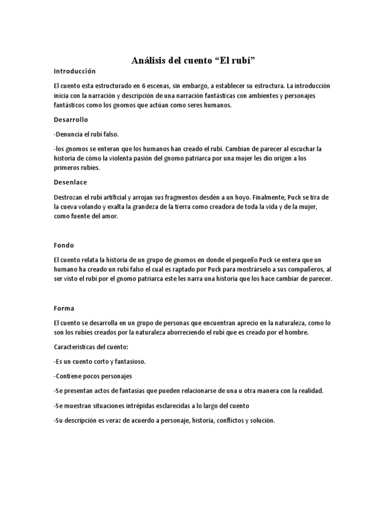 Análisis del cuento "El rubí" de Rubén Darío | PDF | Cuentos