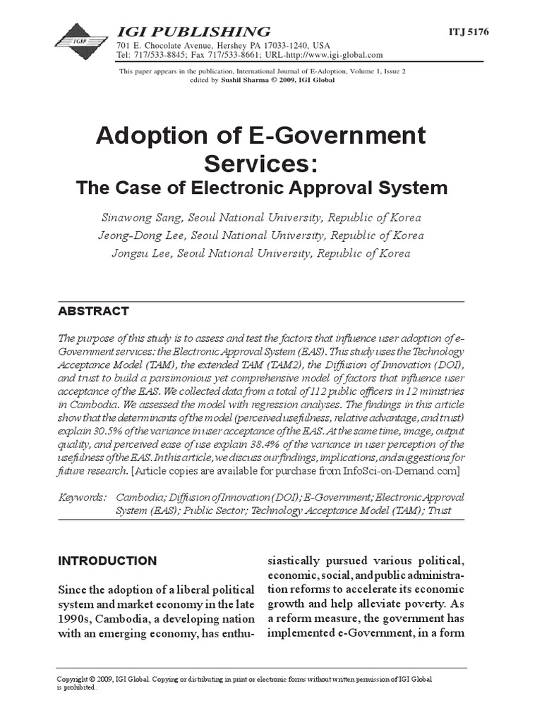 Adoption of E Government Services The Case of Electronic Approval ...