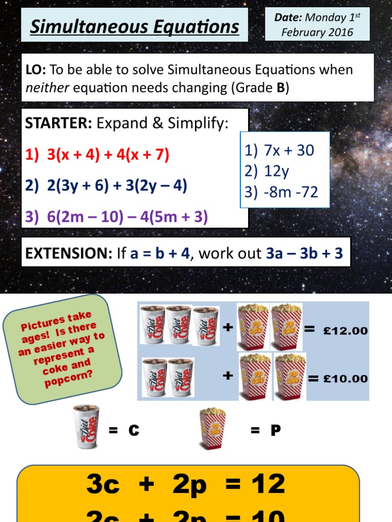 Solving Simultaneous Equations Guide | PDF | Equations | Mathematics