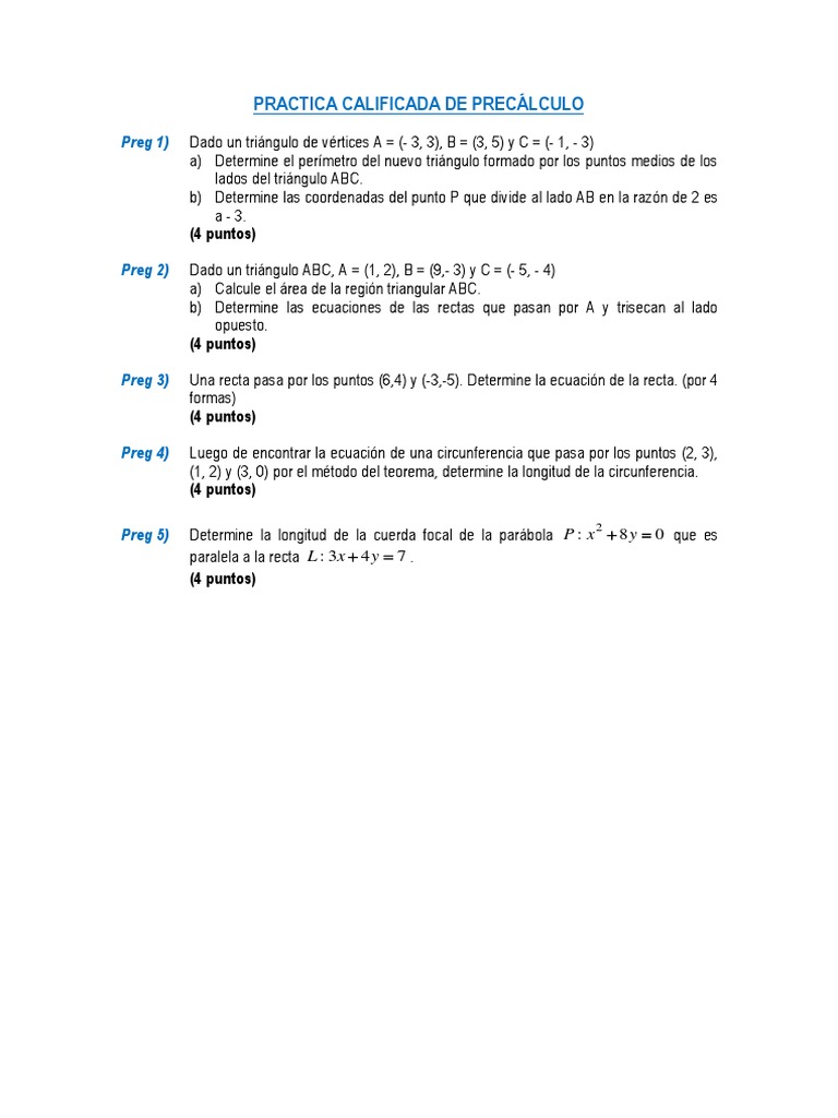 Practica Calificada de Precálculo | PDF | Métodos y materiales de enseñanza
