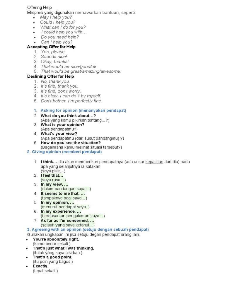 Offering Help Dan Asking and Giving Opinion | PDF