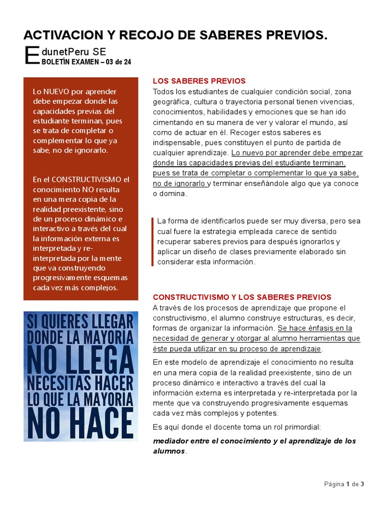 Boletin03-Activacion Recogo Saberes Previos | PDF | Aprendizaje | Sicología