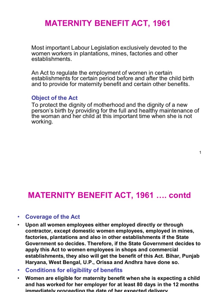 Maternity Benefit Act, 1961 | PDF