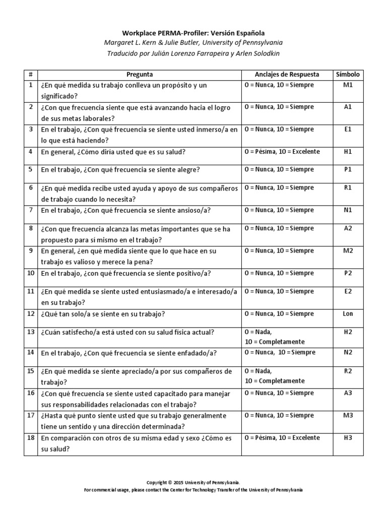 Spanish Workplace Perma Profiler 040915 | PDF