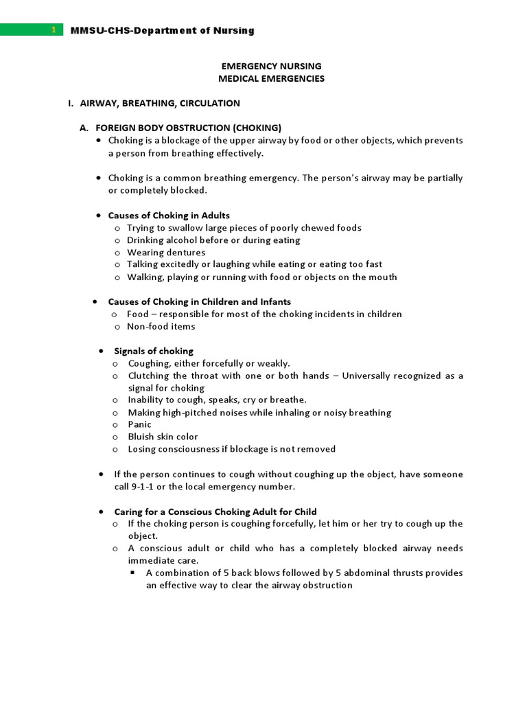 Emergency Nursing (Medical Emergencies - ABC) - Students | PDF | Stroke ...