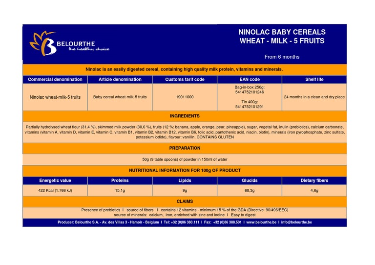 Ninolac Wheat-Milk Baby Cereal Info | PDF