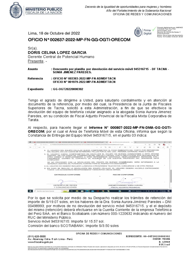 Oficio 002637-2022-Mp-Fn-Gg-Ogti-Orecom | PDF