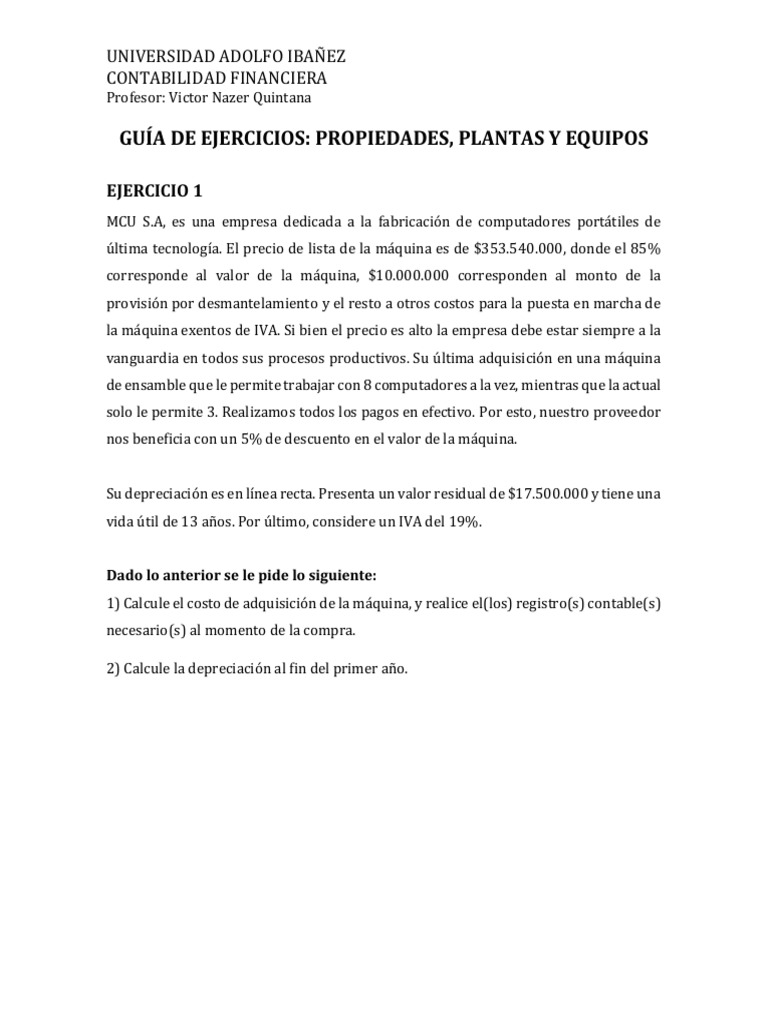 Guía Ejercicios PPE Enunciado | PDF | Contabilidad | Depreciación