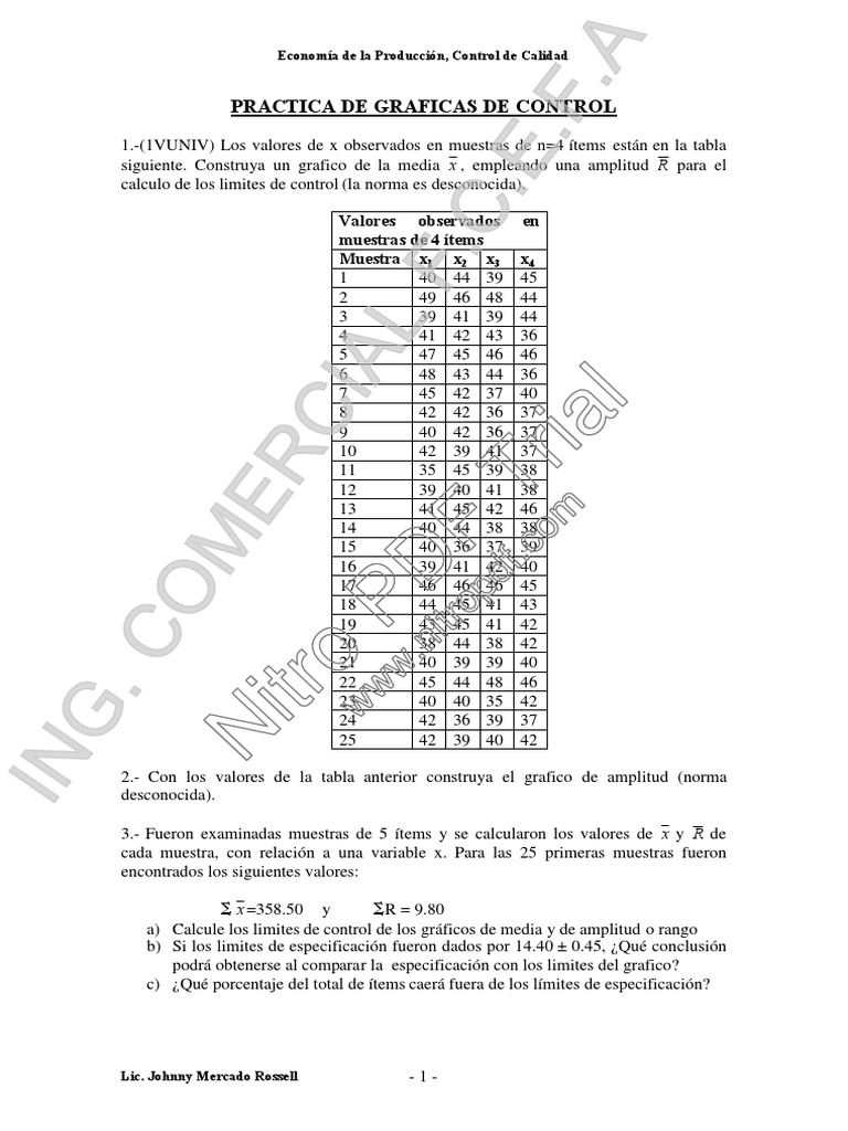 Practica de Graficas de Control1 | PDF | Desviación Estándar