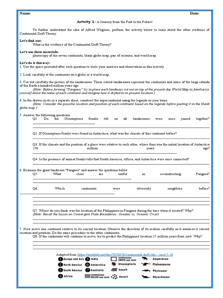 Q1 Module 4 Lesson 7 Answersheet - Copy | PDF | Plate Tectonics | Continent