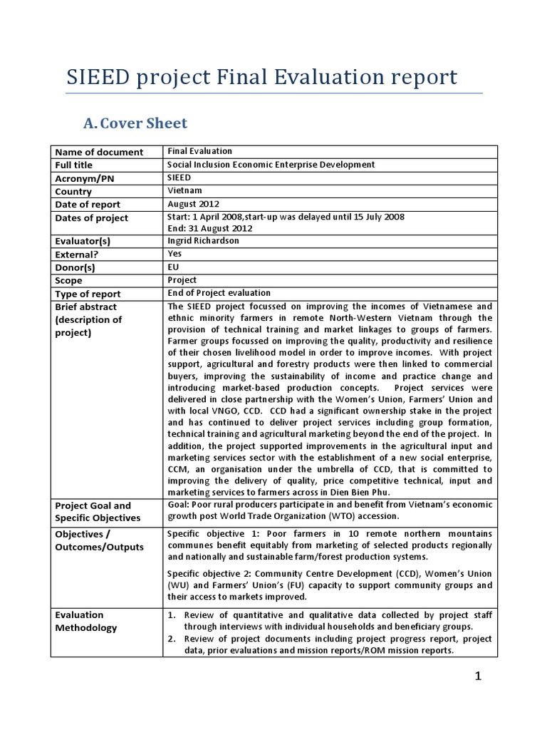 Project Final Evaluation Report Example | PDF | Evaluation | Market ...