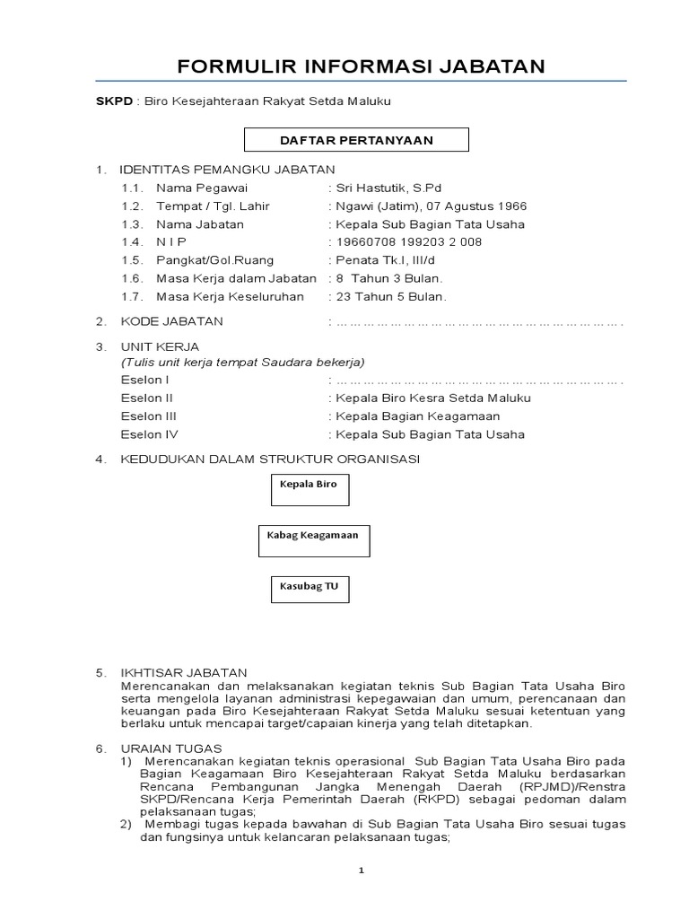Contoh Pengisian Anjab Utk SKPD | PDF