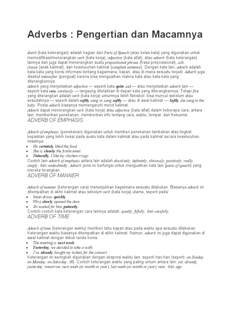Adverbs - Pengertian Dan Macamnya | PDF | Seni & Disiplin Bahasa | Puisi