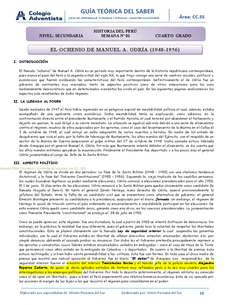 Guia Teorica El Ochenio de Odria | PDF | Perú
