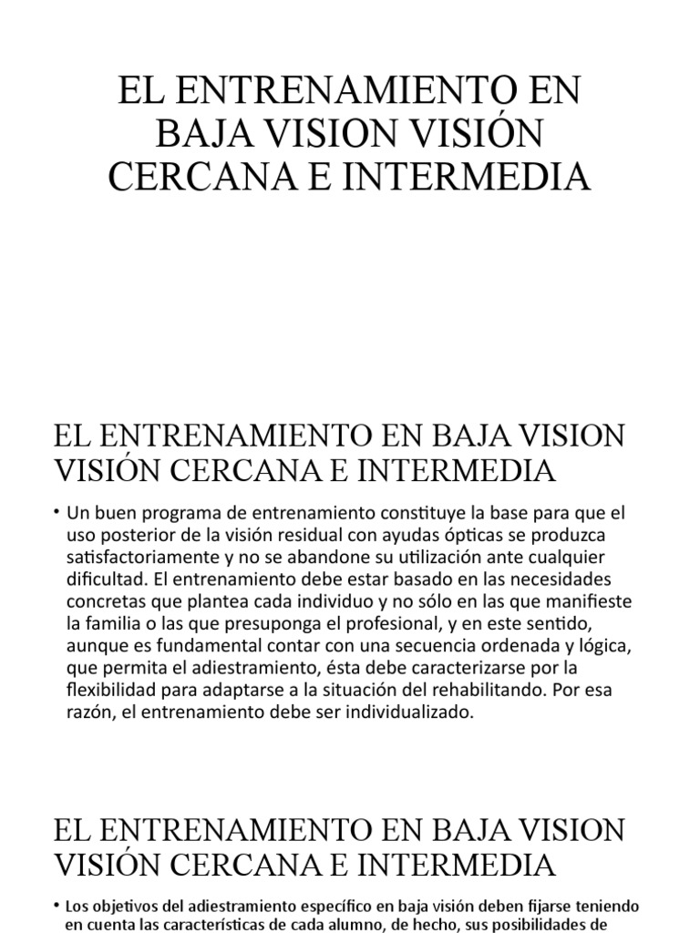 El Entrenamiento en Baja Vision Visión Cercana e | PDF | Percepción ...