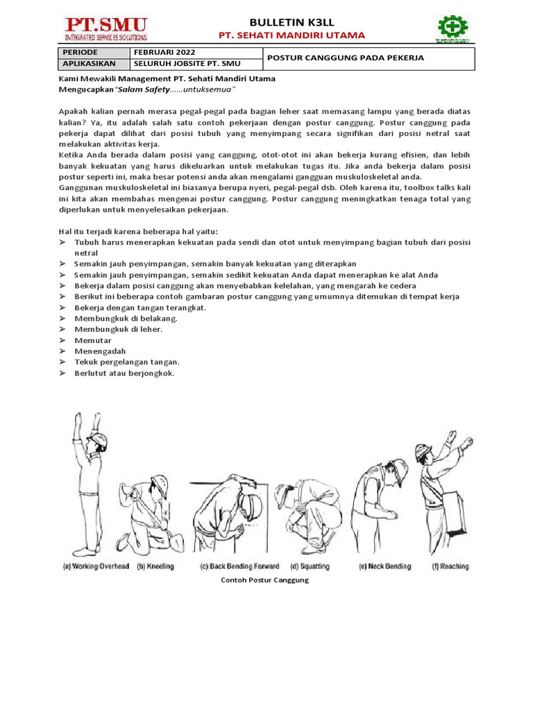 2.1 Bulletin K3LL - Postur Canggung Pada Pekerja | PDF
