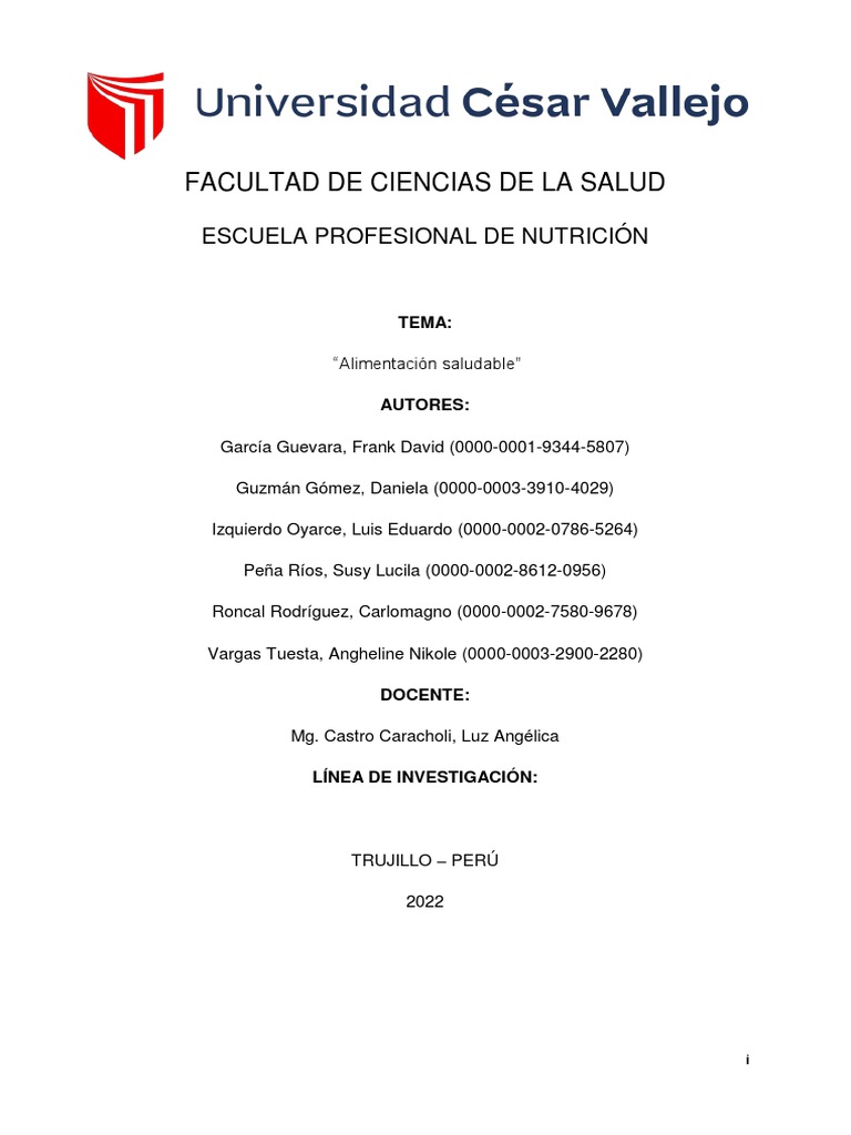 Informe Alimentación Saludable 01 | PDF | Nutrición | Dieta y nutrición