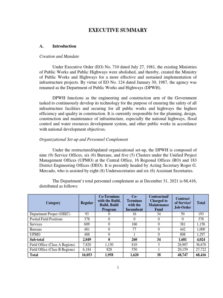 Department of Public Works and Highways Executive Summary 2021 | PDF | Economies | Business