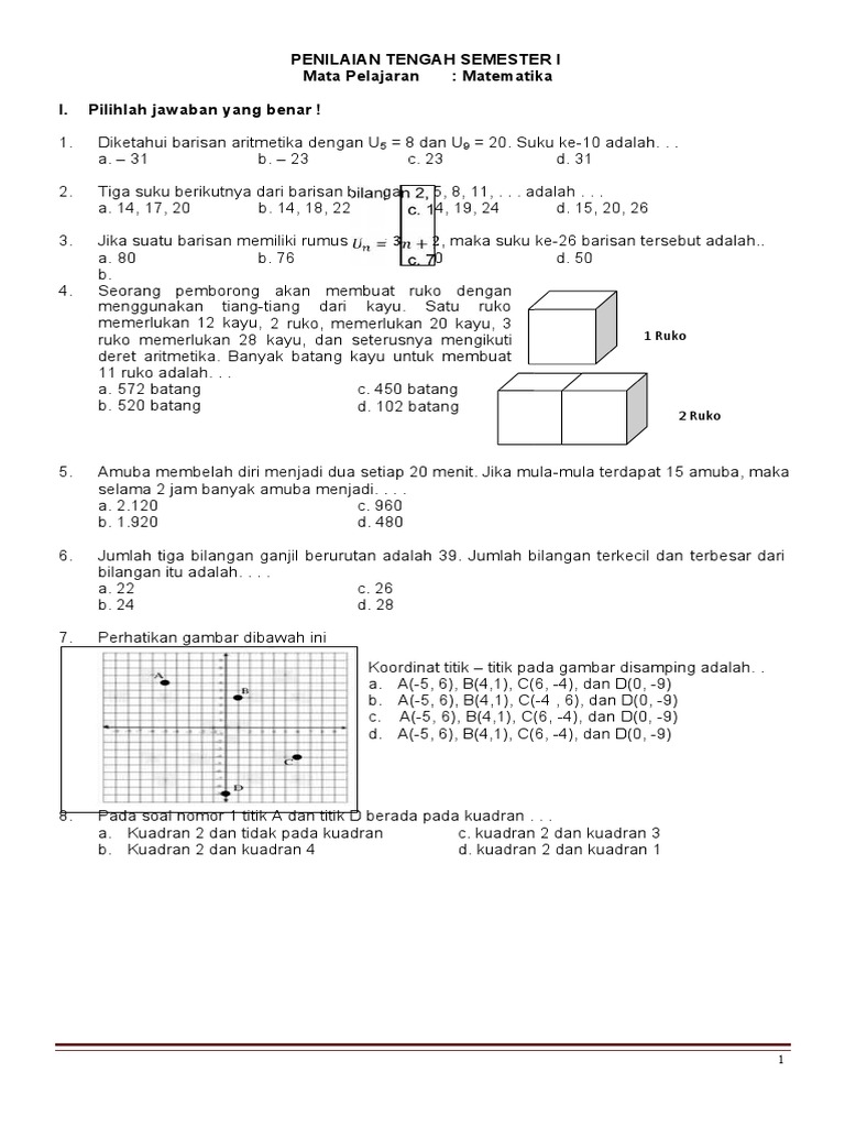 Soal PTS MTK Kelas VIII Ganjil | PDF | Metode & Bahan Ajar | Sains & Matematika