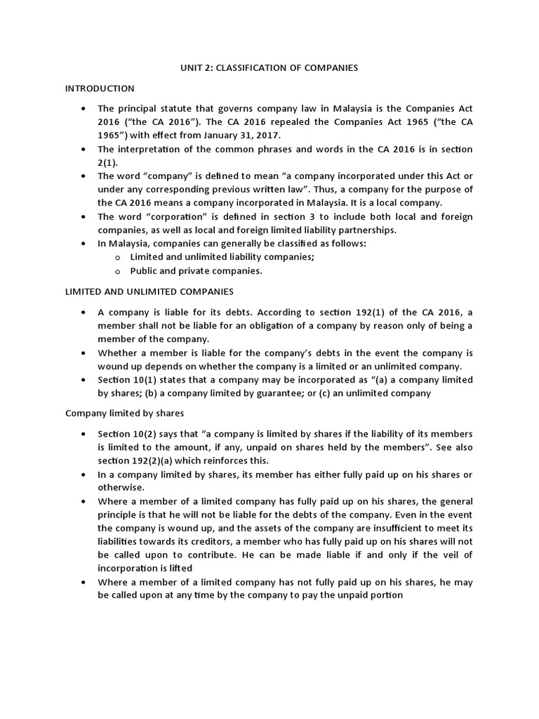 Classification of Companies in Malaysia | PDF | Legal Liability | Companies