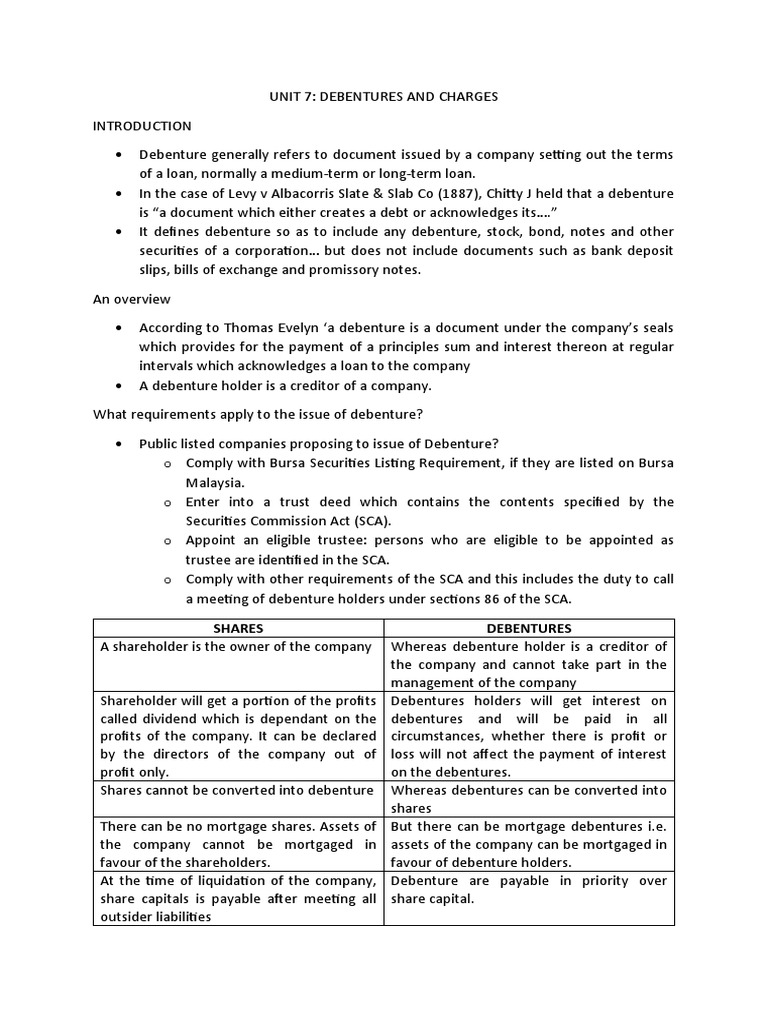 Unit 7 - Debentures and Charges | PDF | Mortgage Law | Debt