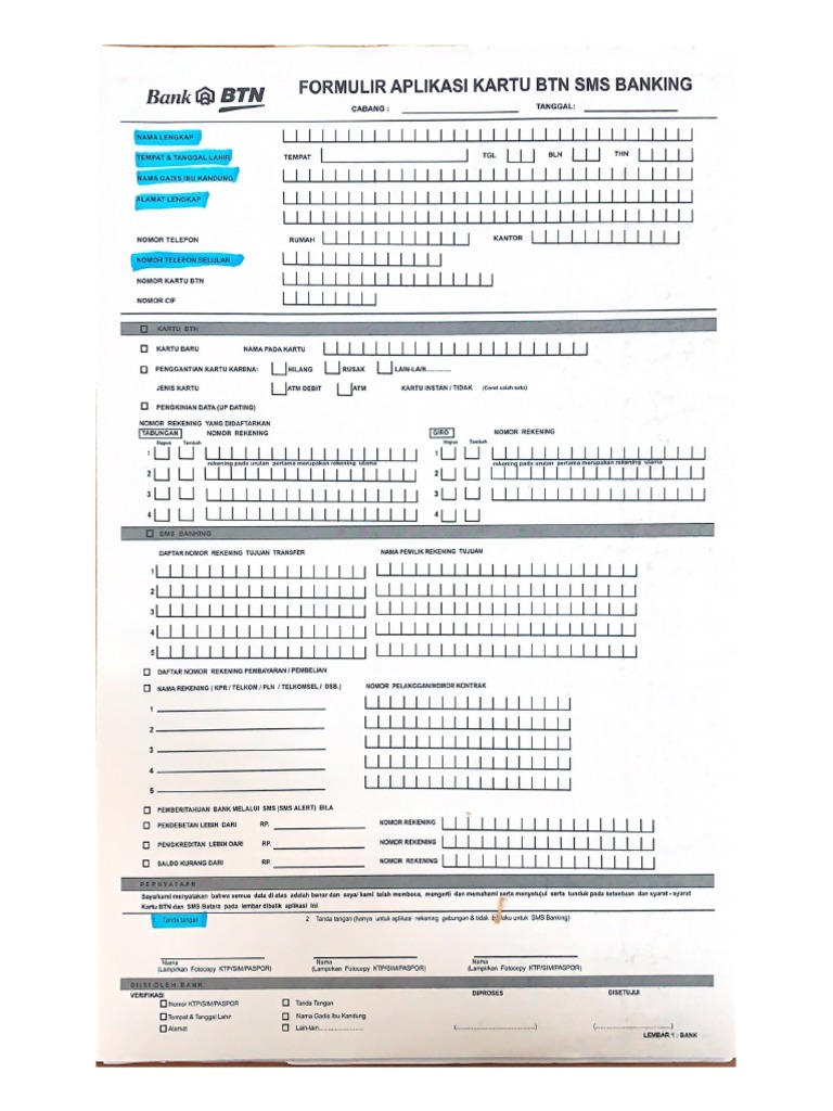 Formulir Aplikasi Kartu ATM BTN | PDF