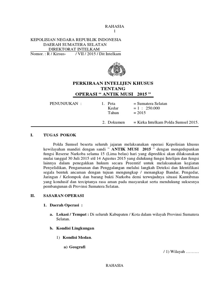 Perkiraan Intelijen Operasi Antik Musi 2015 | PDF | Perjalanan