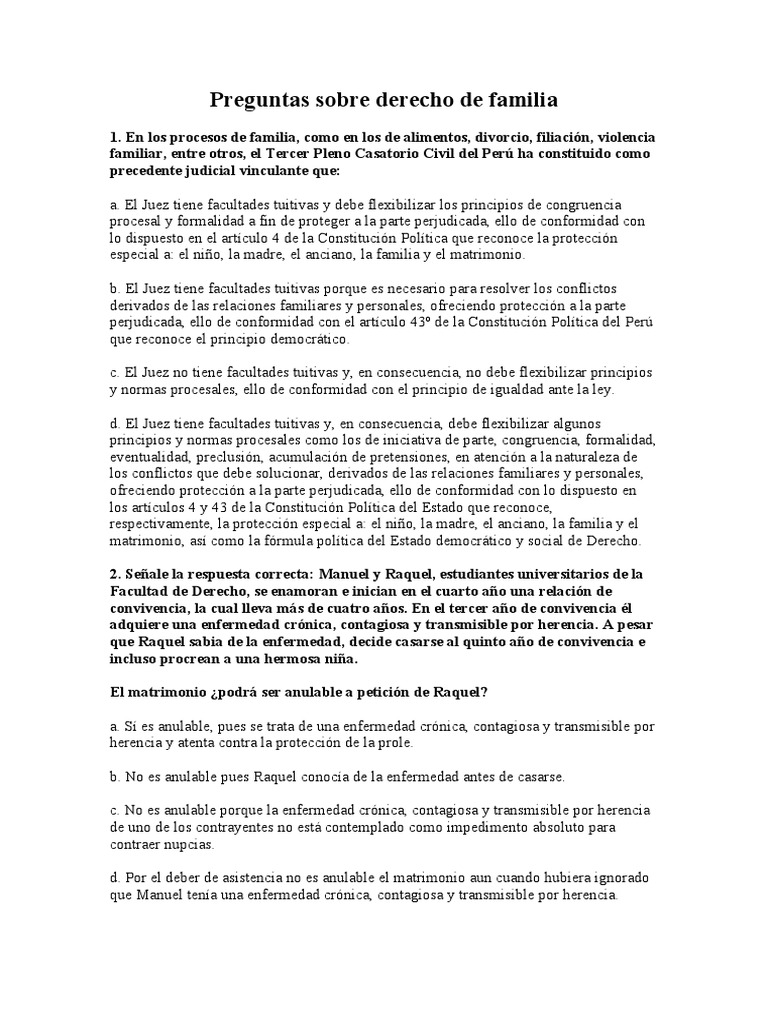 Preguntas Sobre Derecho de Familia | PDF | Divorcio | Familia