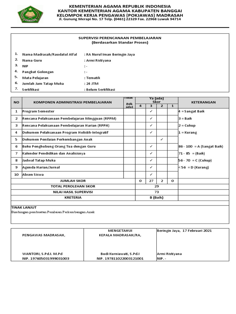 Instrumen Perangkat Pembelajaran RA | PDF