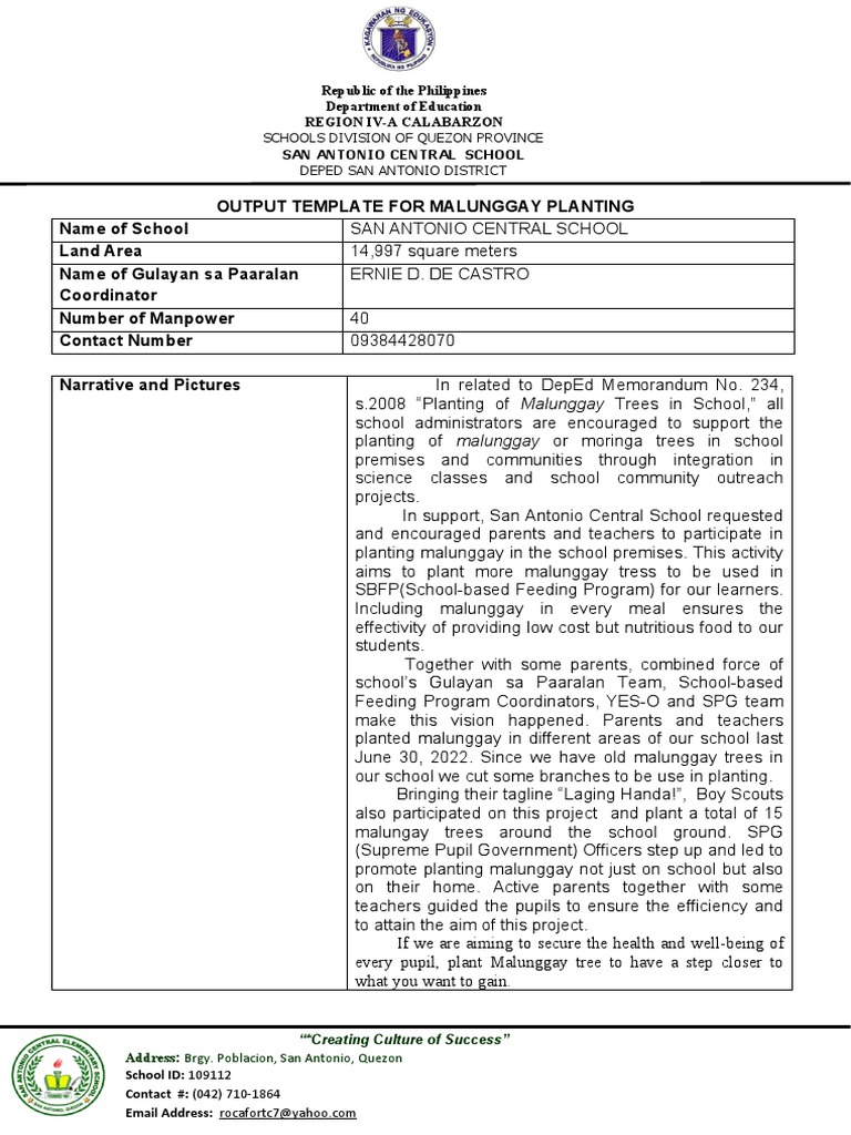 DepEd San Antonio Malunggay Planting Report | PDF | Food And Drink