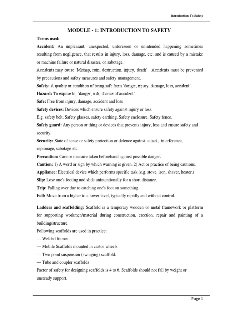 Module-1 - Introduction To Safety | PDF | Occupational Safety And ...