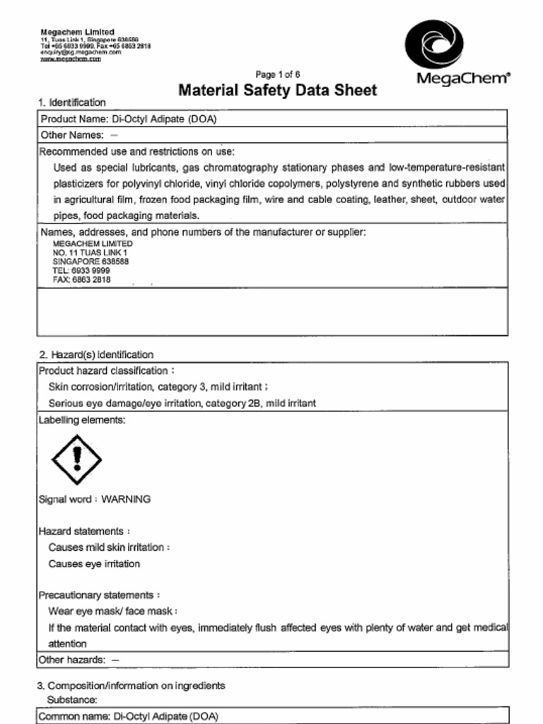 Sds DOA - Megachem | PDF