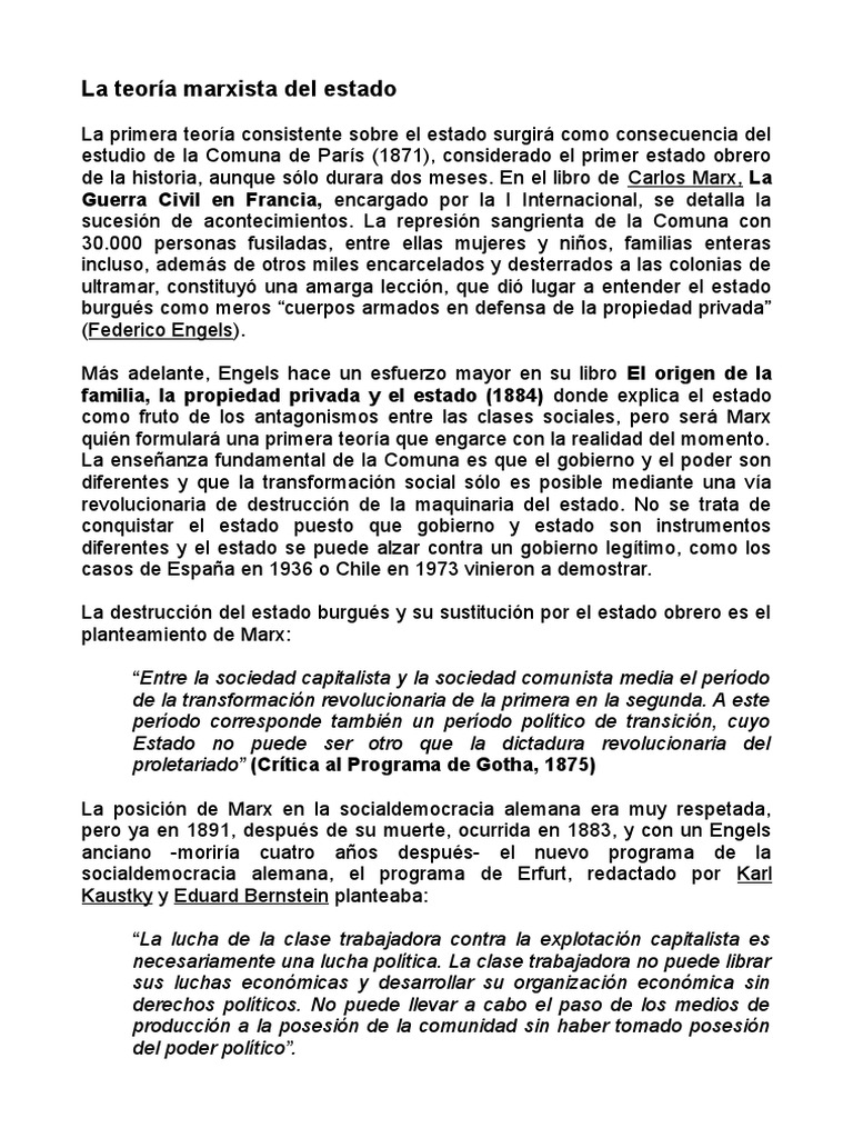 Teoría Marxista Estado | PDF | Karl Marx | Friedrich Engels