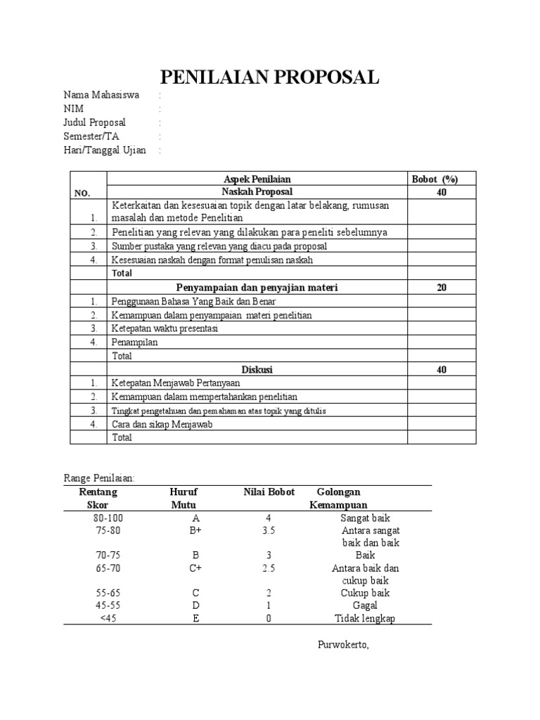 Rekapitulasi Penilaian Ujian Proposal | PDF