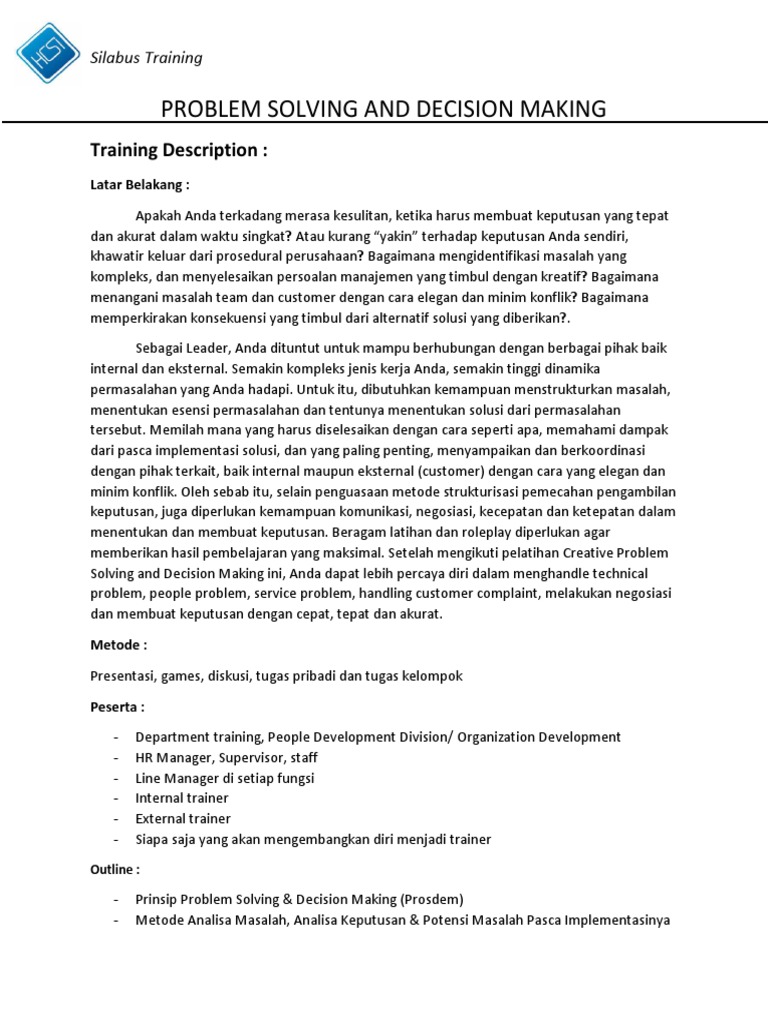 Silabus Training Problem Solving | PDF