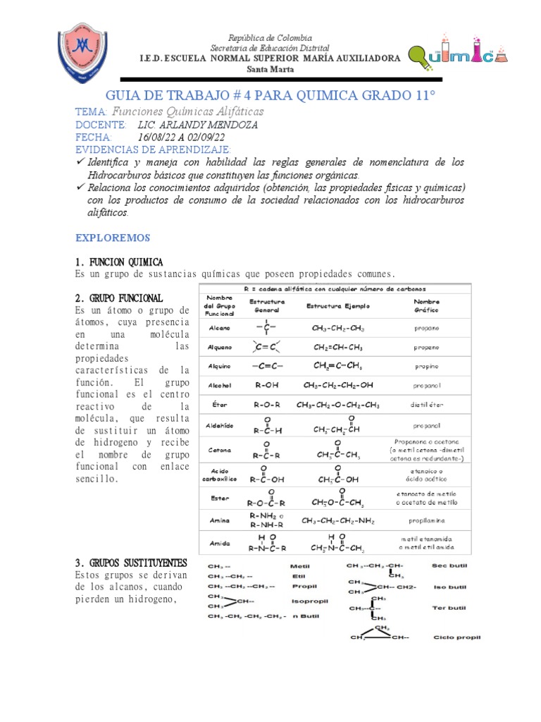 Guia de Trabajo 4 Química-11-Normal 2022 | PDF | Alcano | Hidrocarburos