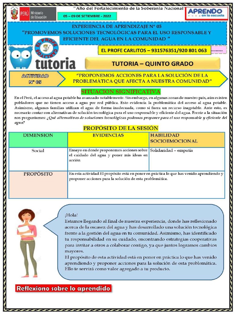 Experiencia de Aprendizaje #05 - Actividad #05 - 5to Grado - Tutoria - 00001 | PDF