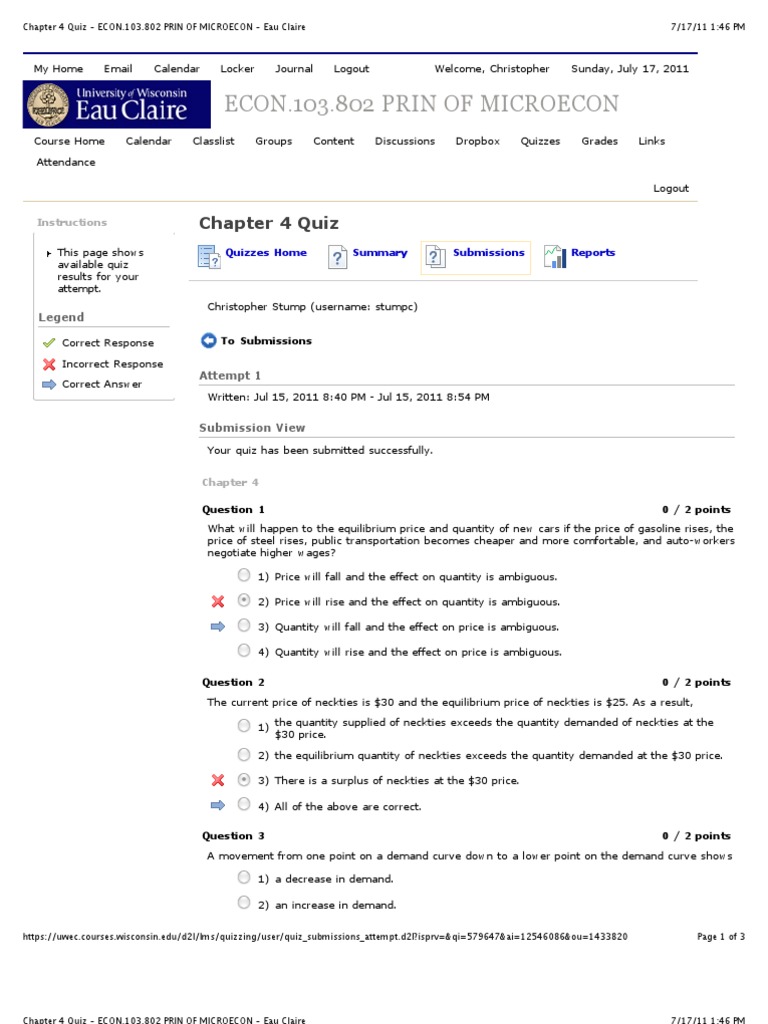 Chapter 4 Quiz - Econ.103.802 Prin of Microecon - Eau Claire | PDF | Supply (Economics ...