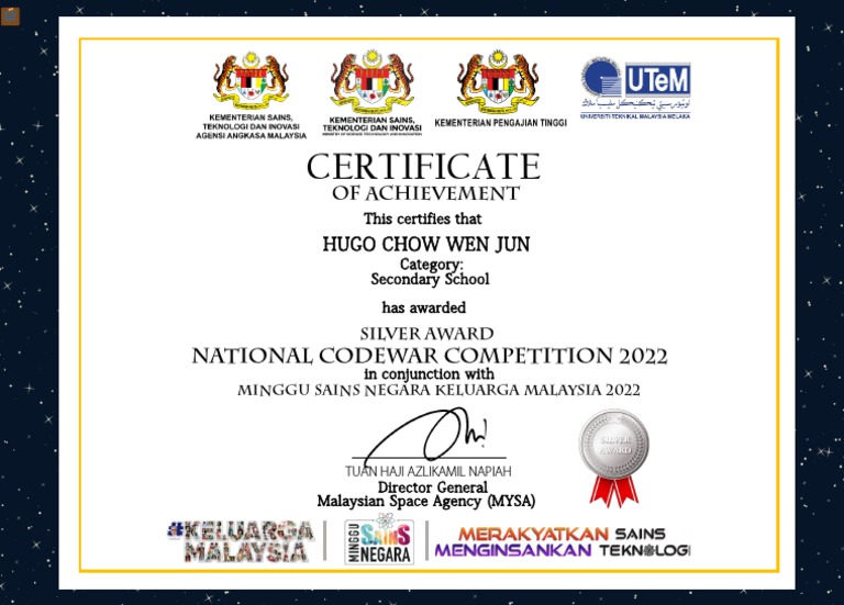CodeWar22 Sijil Silver Award SM - HUGO CHOW WEN JUN | PDF