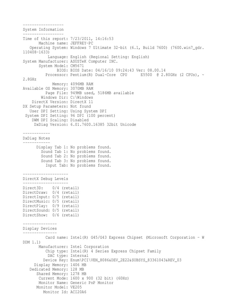DX Diag | PDF | Device Driver | Codec
