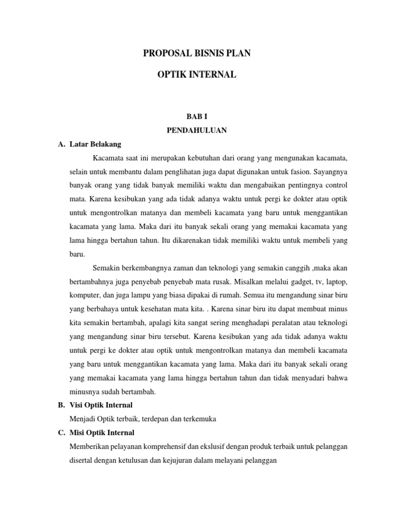 Proposal Bisnis Plan Optik Internal | PDF