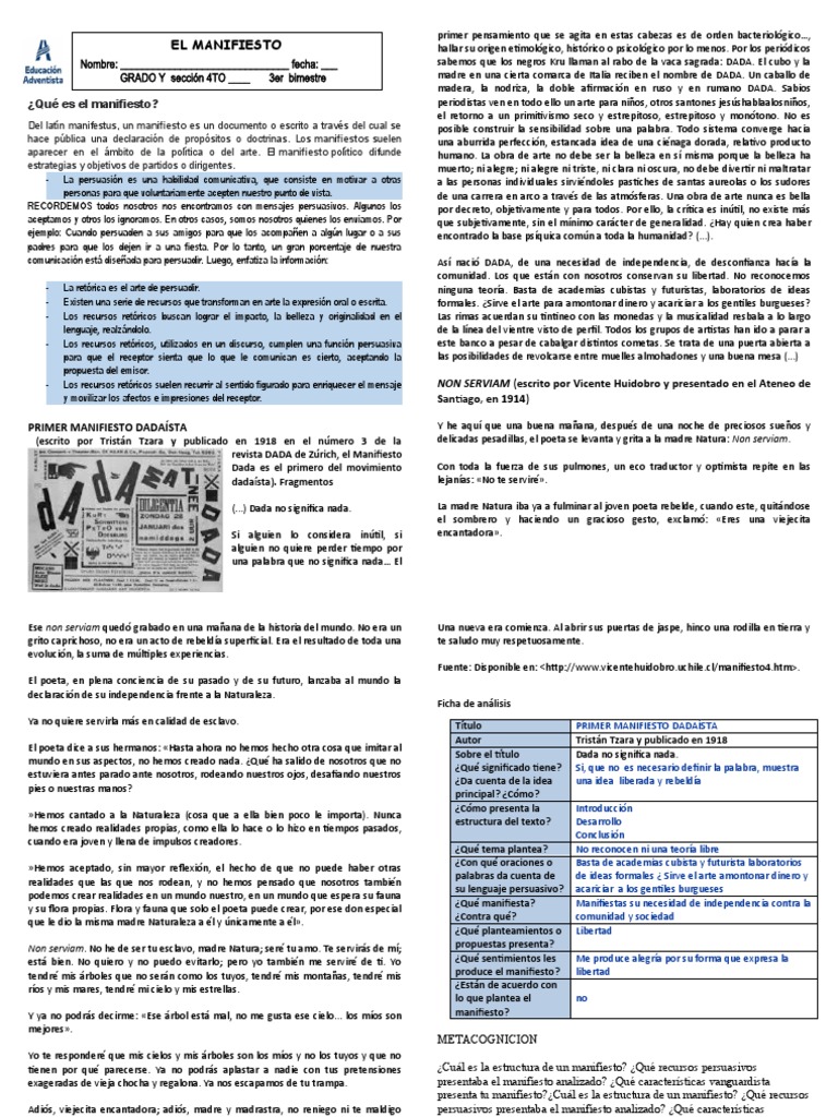 Primer Manifiesto Dadaísta: una declaración de independencia y libertad ...